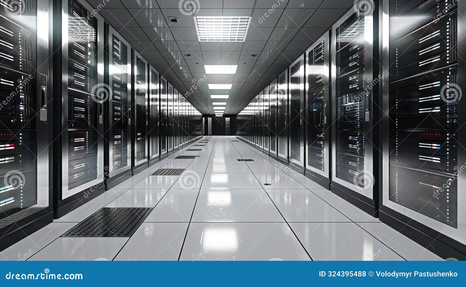 A Long Hallway with Many Servers in a Data Center Stock Photo - Image ...