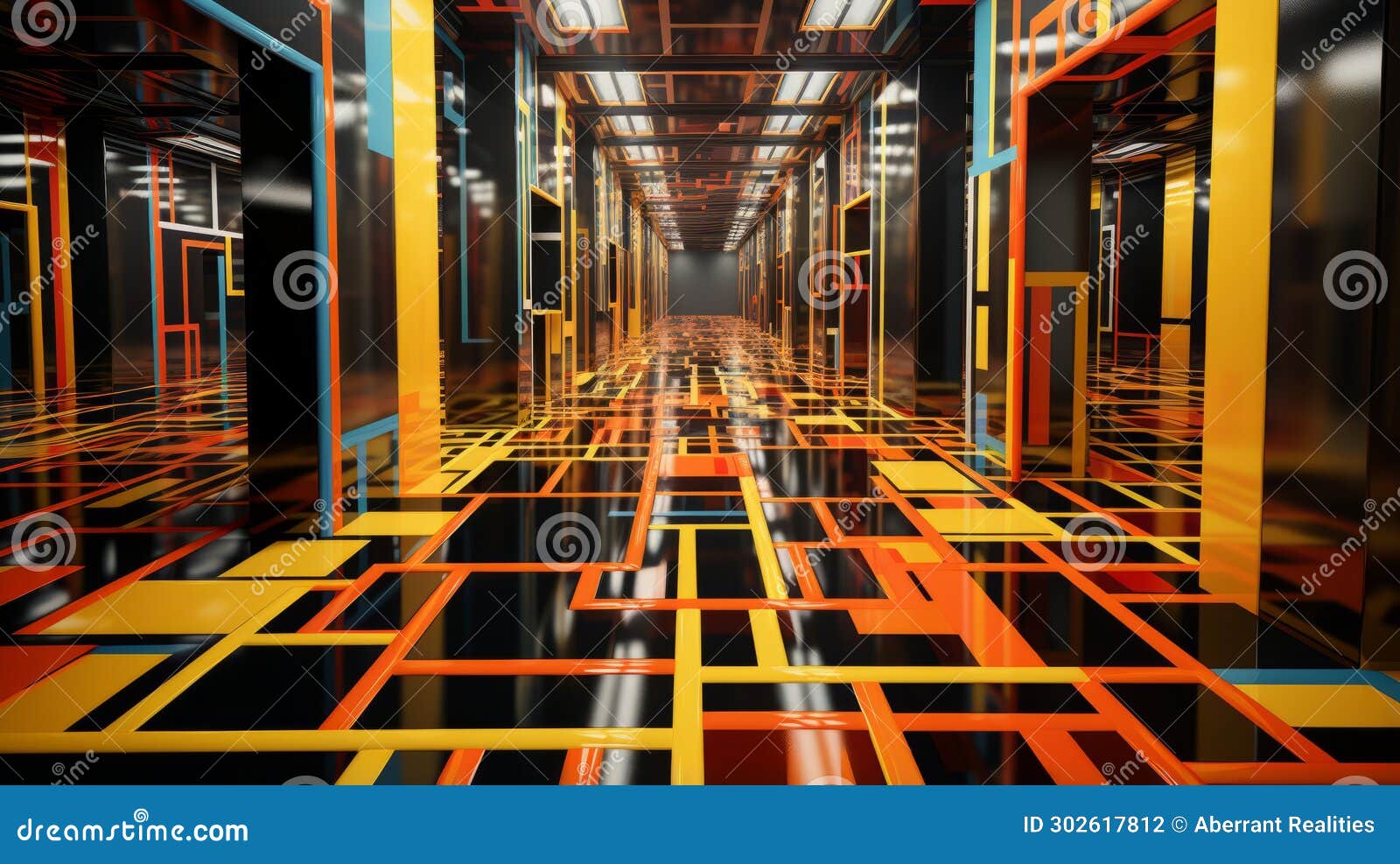 A Long Hallway with Orange Yellow and Black Stripes Stock Illustration ...