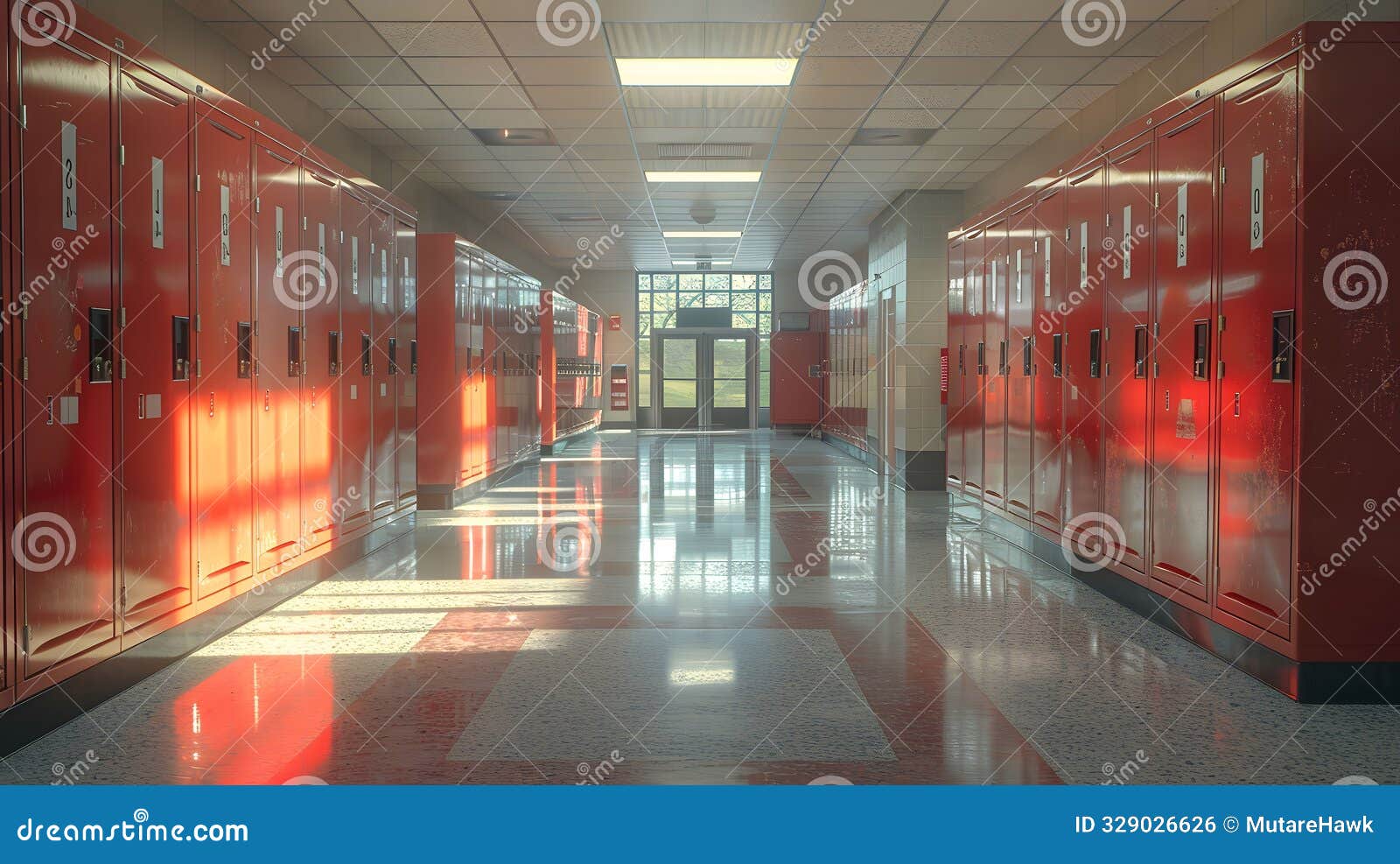 Red Lockers Hallway stock illustration. Illustration of school - 329026626