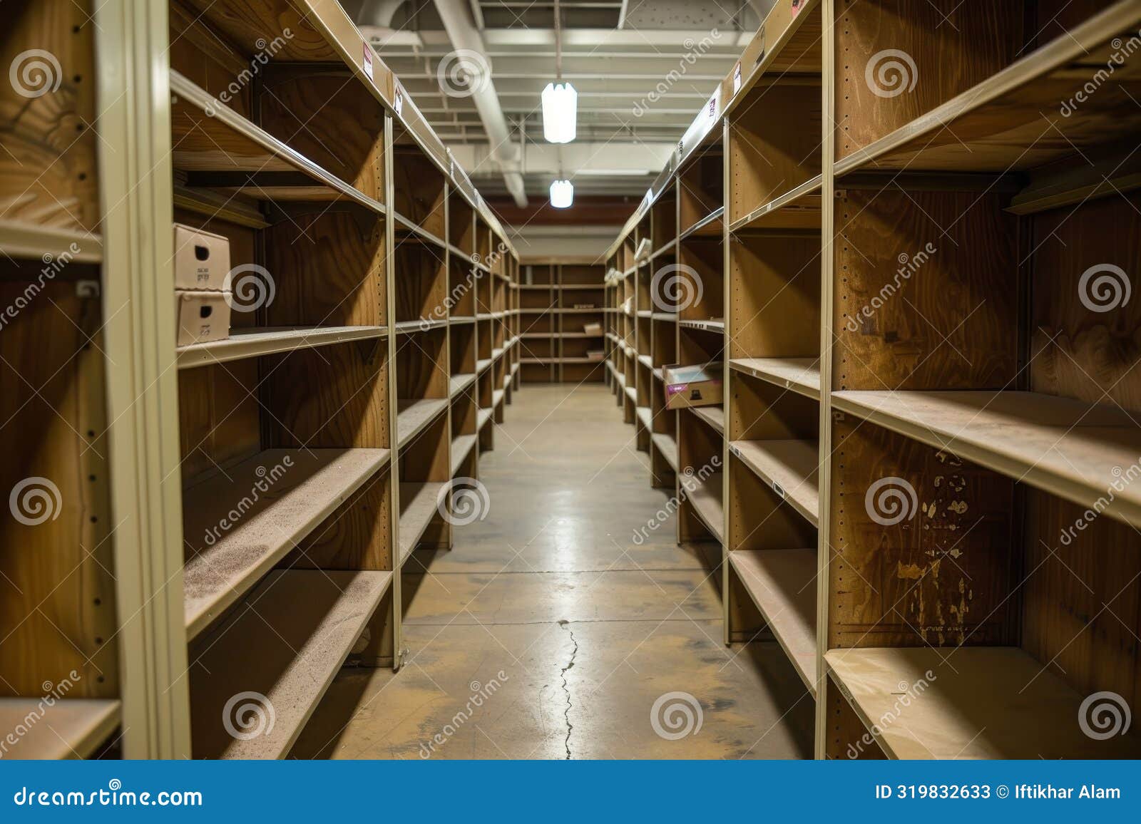 A Long Hallway with Shelves and Boxes, Ready for Storage and ...