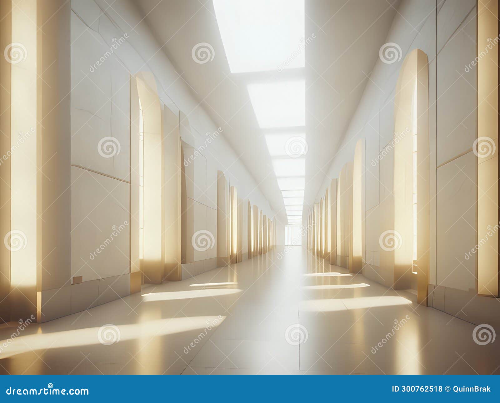 Long Hallway with Sunlight Shining through the Windows Stock ...