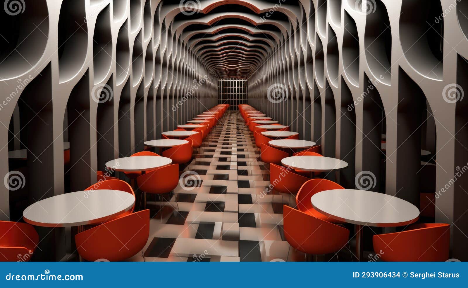 Long Hallway With Doors Gradually Getting Smaller, Displaying Linear ...