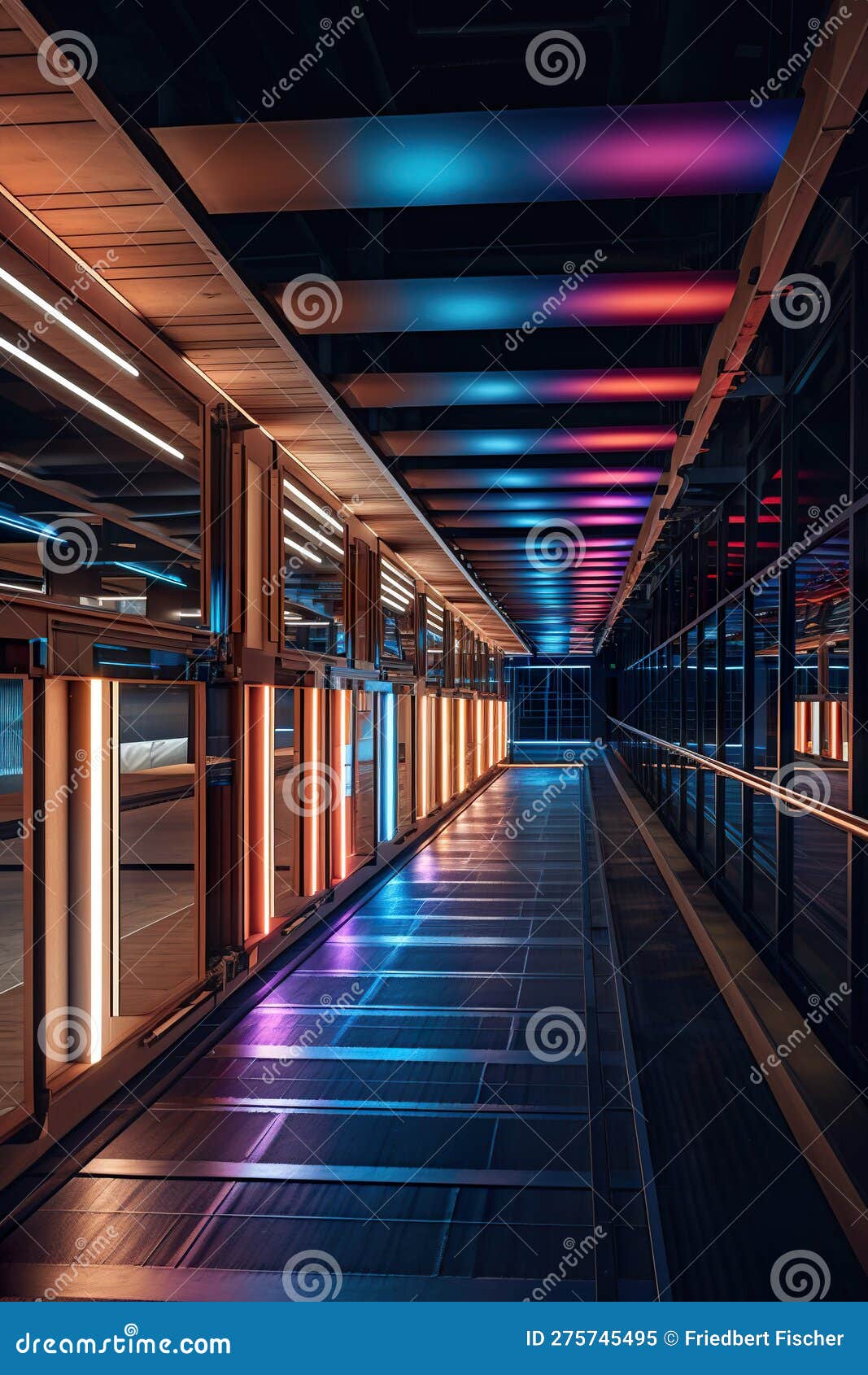 A Long Hallway with a Train Passing by at Night. AI Generative Image ...