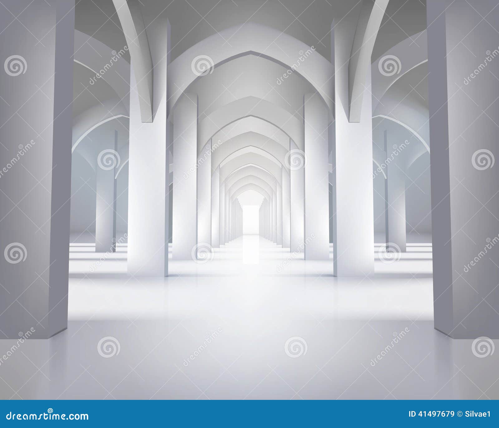 A Long Hallway With Arched Ceilings And Pillars Royalty-Free Stock ...