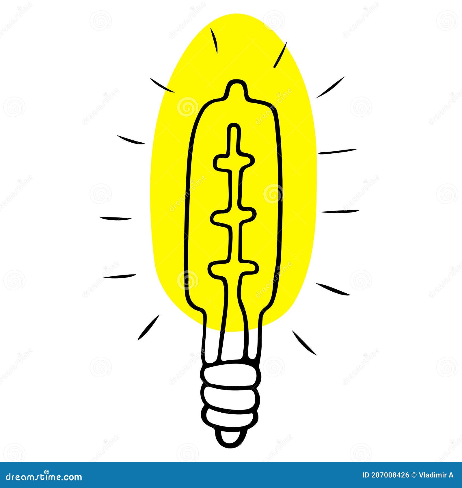 Long Halogen Light Bulb Vector Illustration. Flat Icon in Simple ...