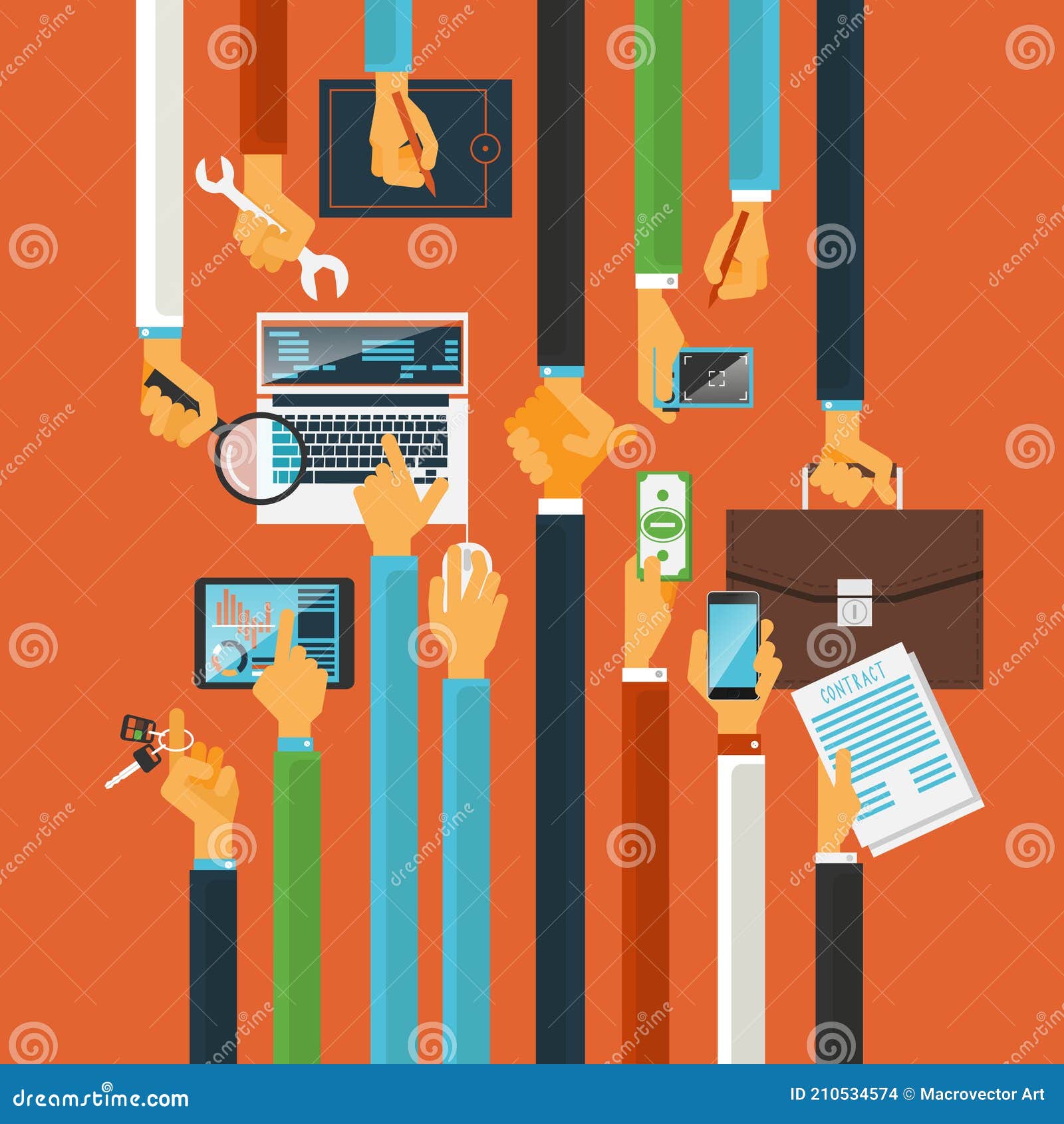 Long Hands Production Process Concept Stock Vector - Illustration of ...