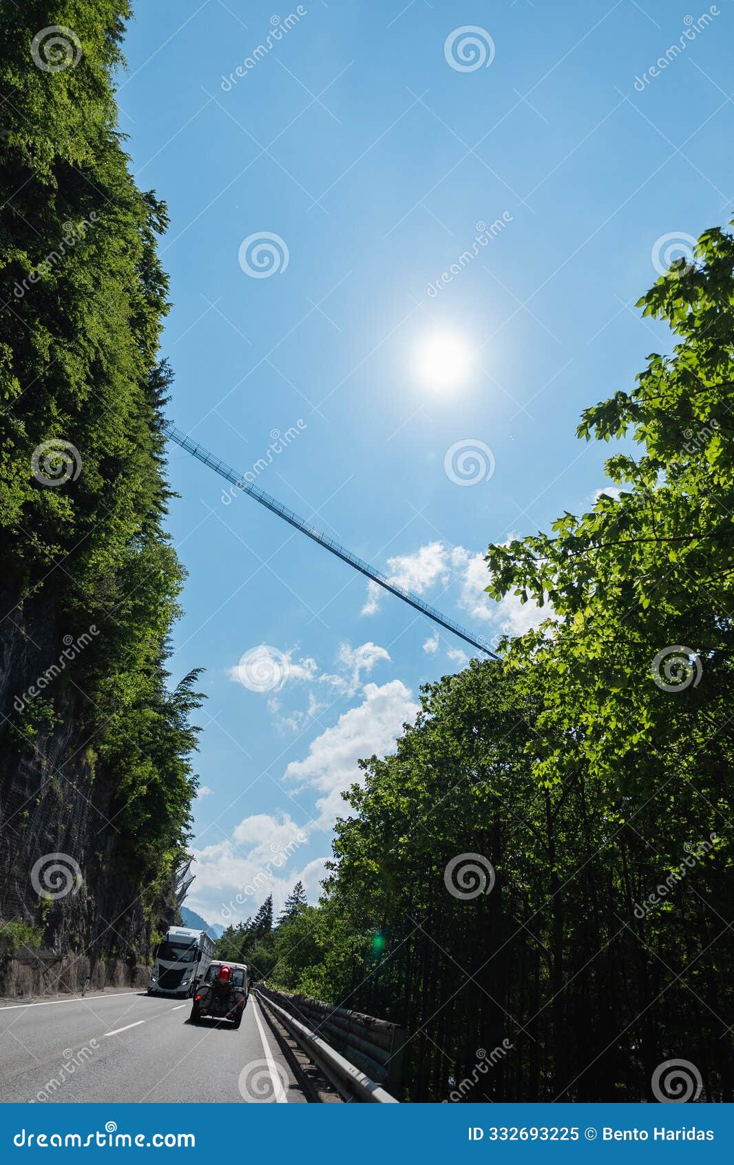 Long Hanging Bridge Over a Highway Stock Image - Image of light ...