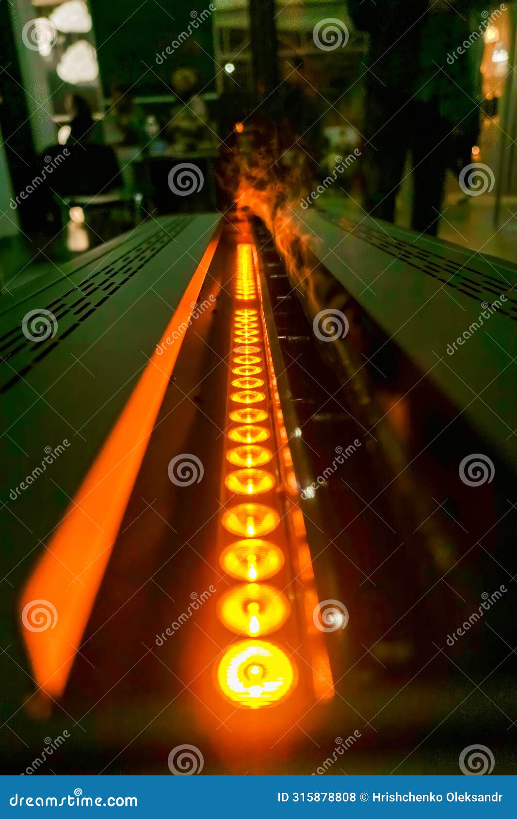 Long Horizontal Fireplace with Flame and Round Induction Heating ...