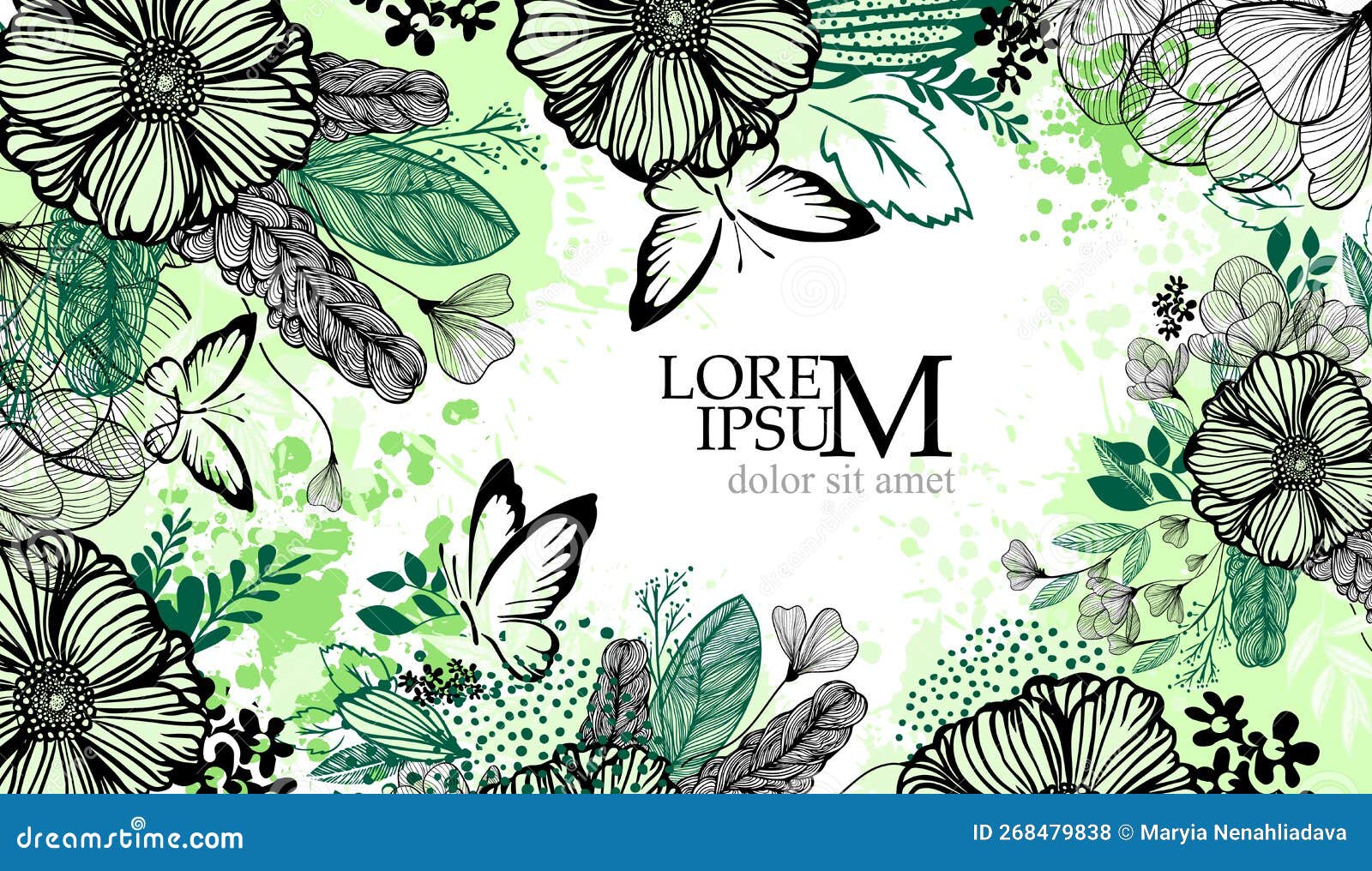 A Long Horizontal Frame with Butterflies. Vector Illustration Stock ...