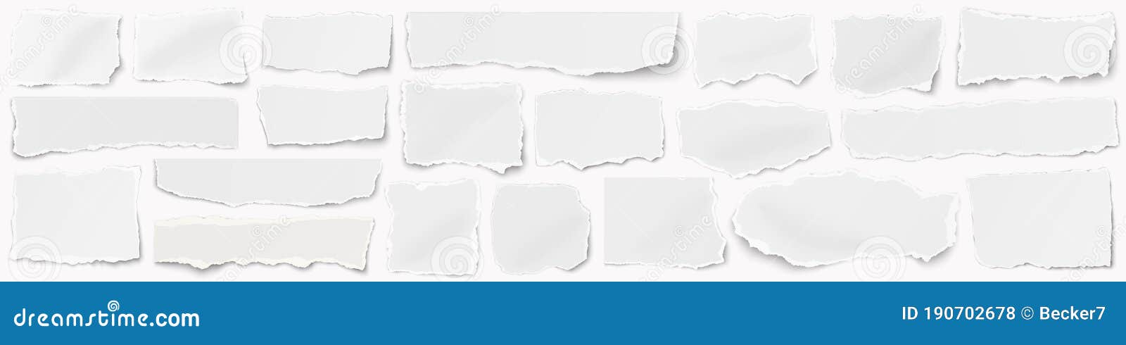 A Long Horizontal Set of Torn Pieces of Paper Isolated on a White ...