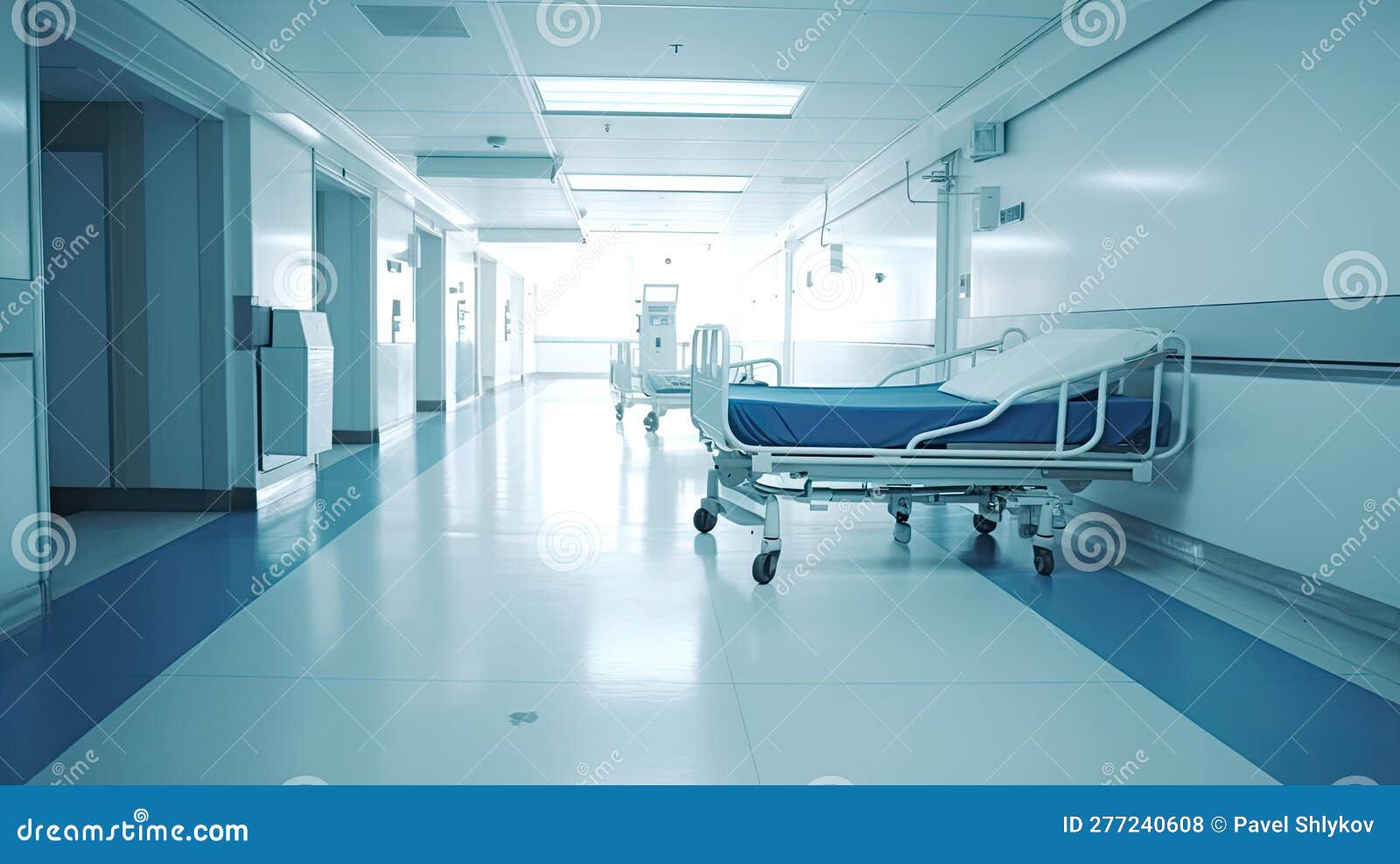 Long Hospital Bright Corridor with Rooms and Seats Stock Illustration ...