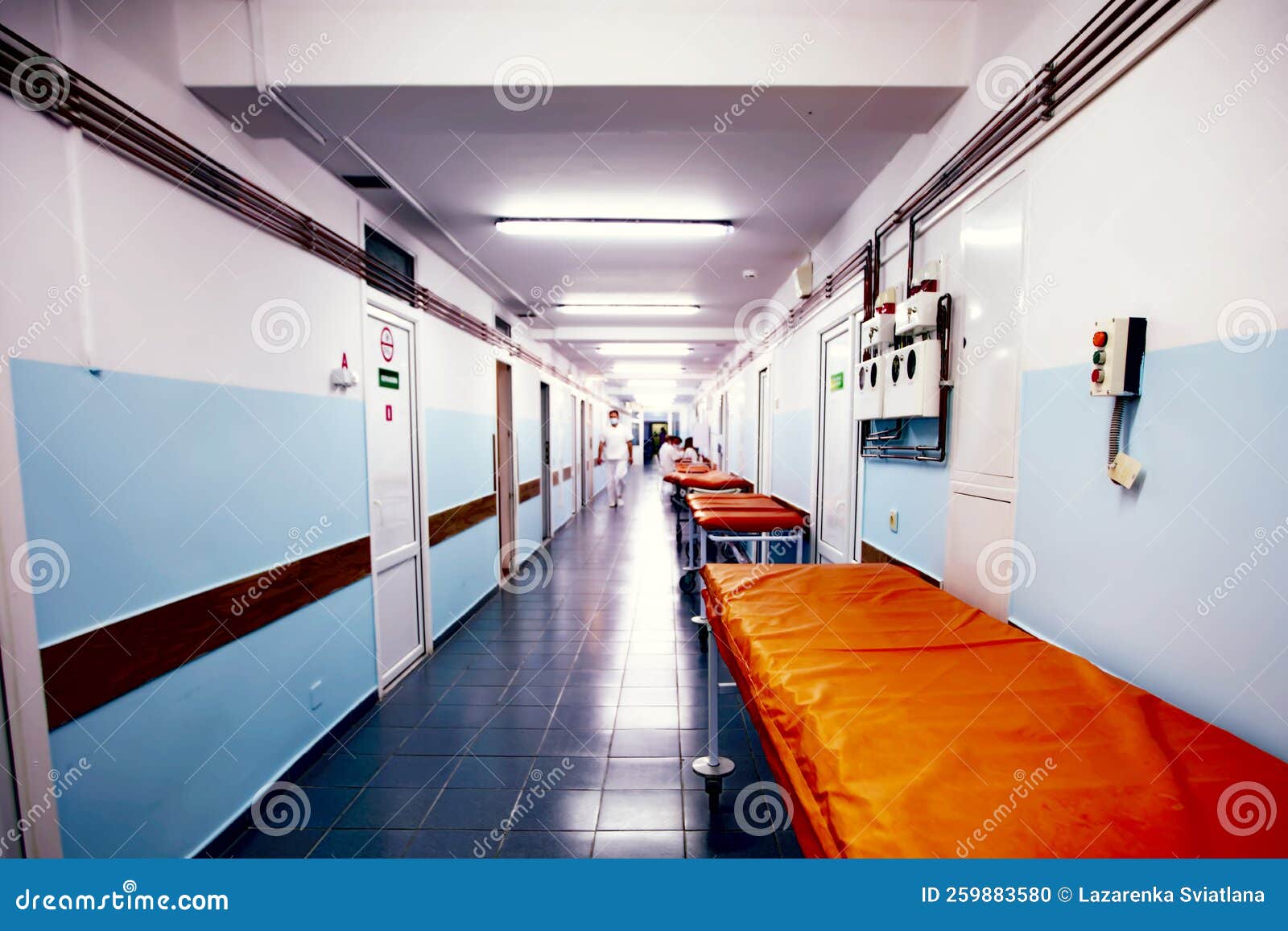 Long hospital corridor stock photo. Image of clinical - 259883580