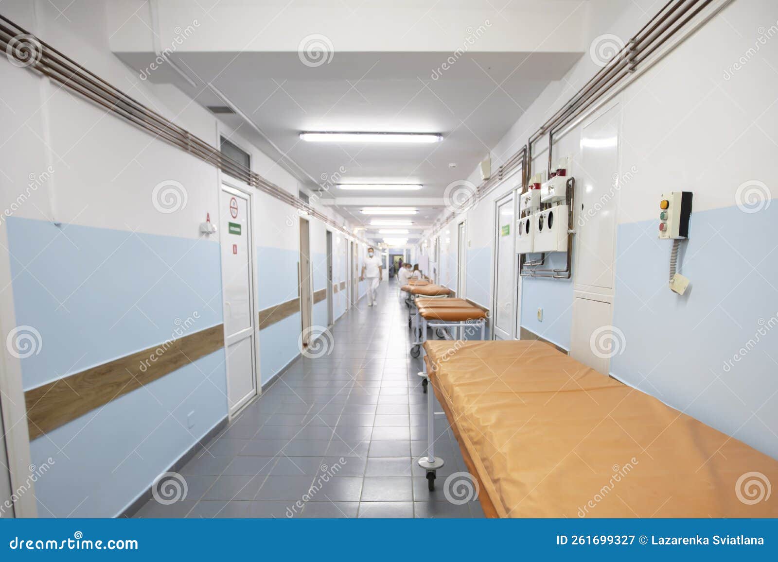 Long hospital corridor stock image. Image of doctor - 261699327