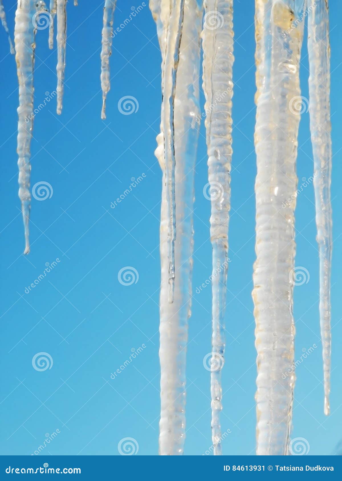 Long Icicles on a Background of the Sky Stock Image - Image of frost ...