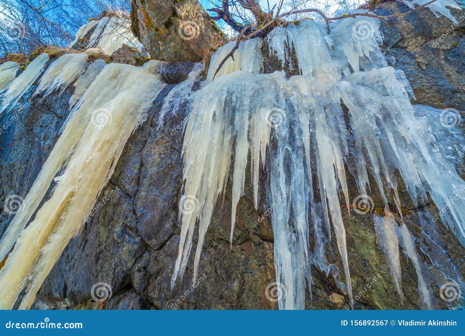 Long Icicles Dangle from the Rock. Stock Image - Image of natural ...