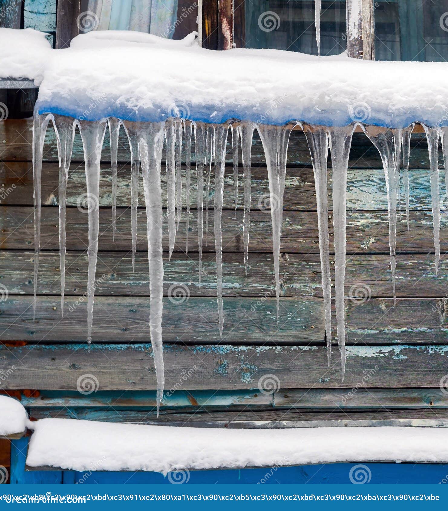 Long Icicles Hanging from the Roof of House. Stock Image - Image of ...