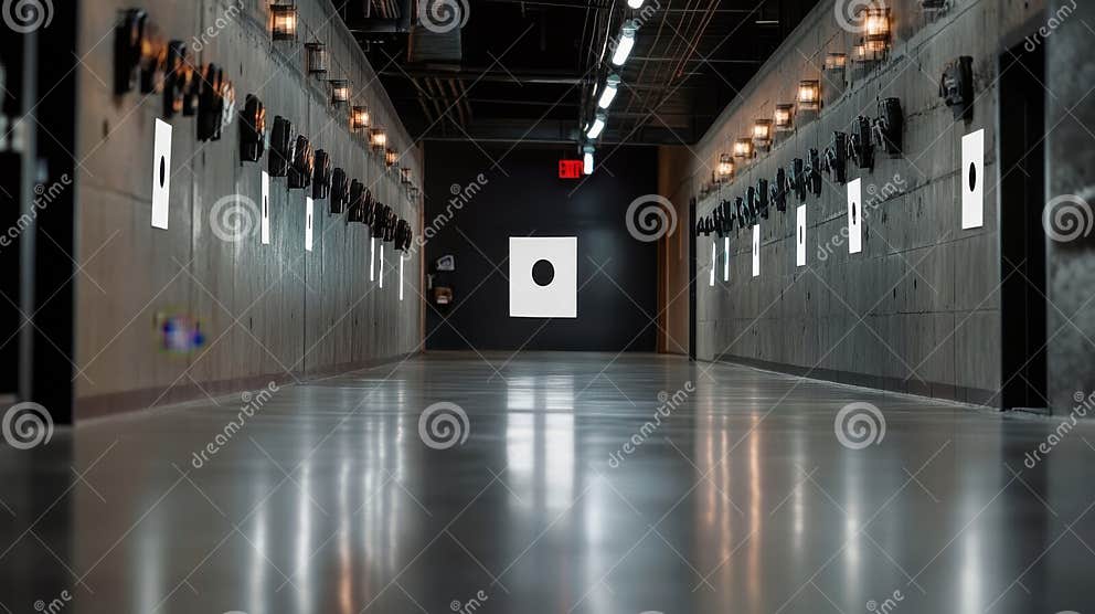 Long Indoor Shooting Range with Multiple Targets in View Stock Photo ...