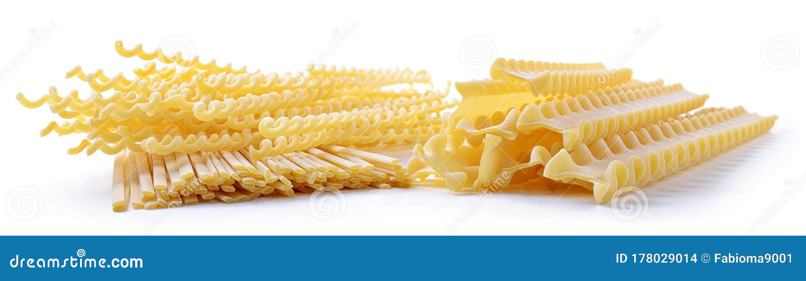 Long Italian Pasta: Mafalda, Linguine and Fusilli Isolated on White ...