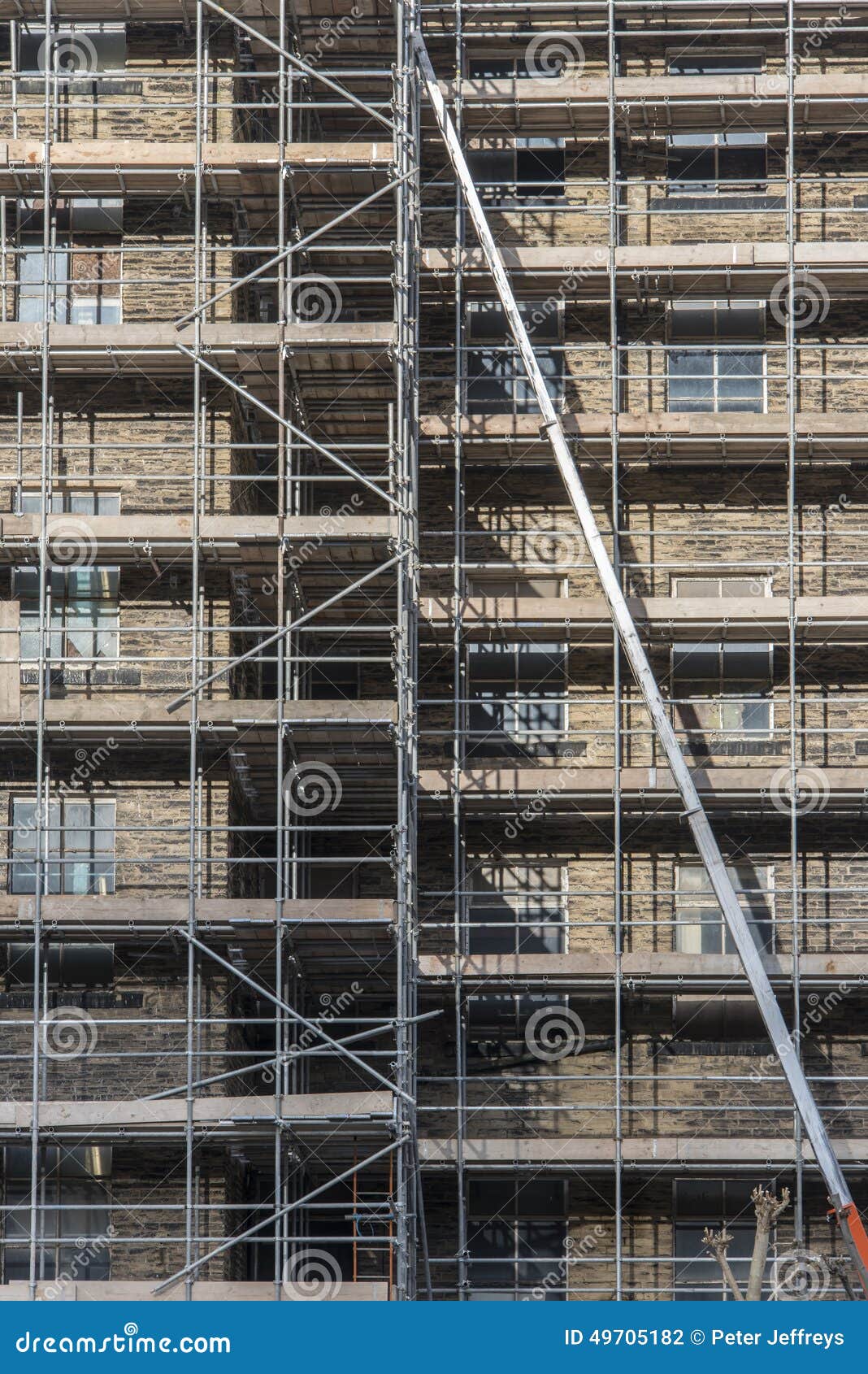 Long ladder on scaffolding stock photo. Image of levels - 49705182
