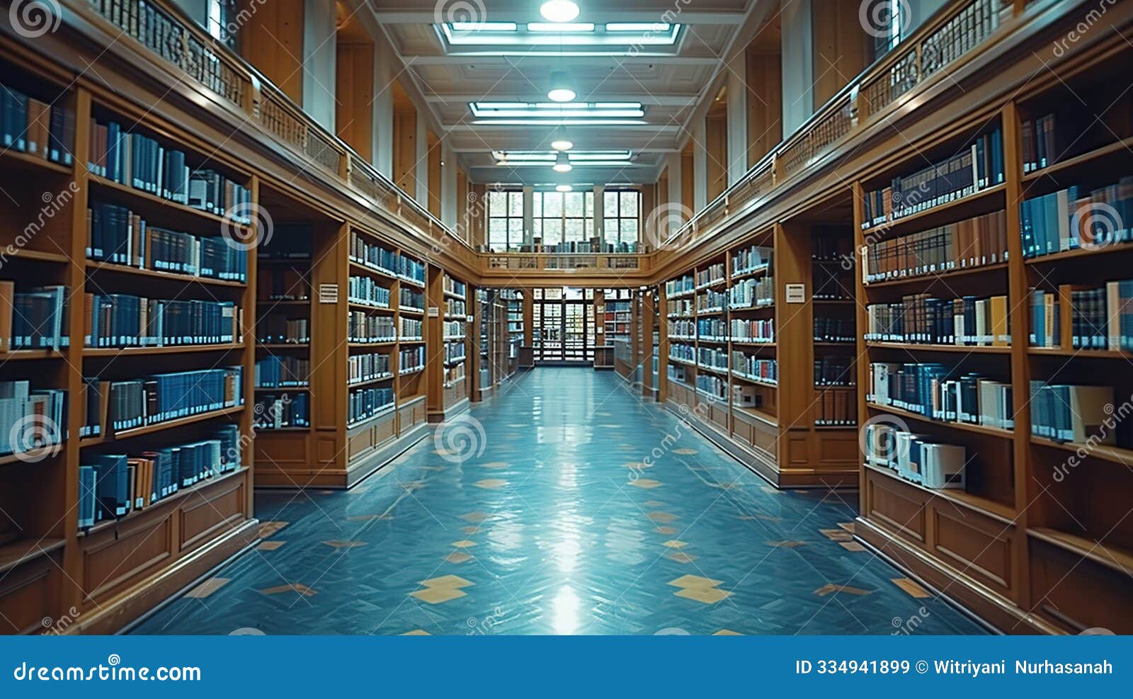 Long Library Corridor with Bookshelves Stock Illustration ...