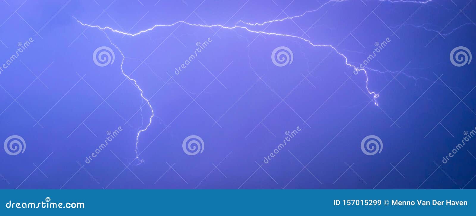 Long Lightning Bolt with Side Branches is High Up in the Sky Stock ...