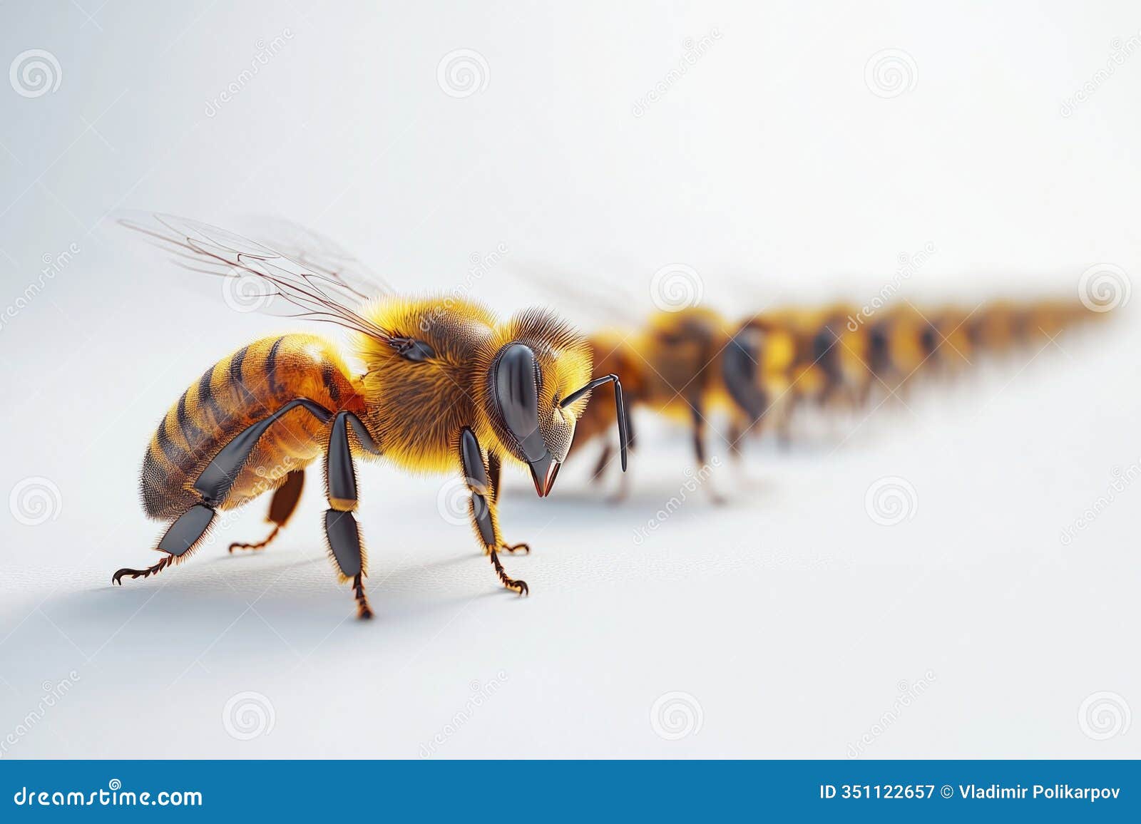 A Long Line of Bees Walking Along a White Surface, Possibly a Table or ...