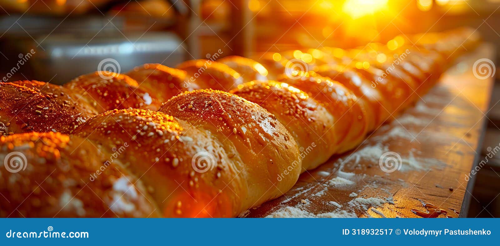 A Long Line of Bread Rolls in a Bakery Stock Image - Image of yeast ...