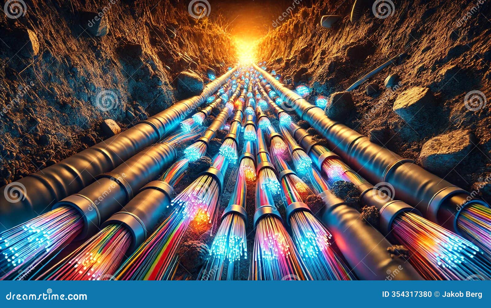 A Long Line of Cables with a Bright Blue and Orange Color Stock Photo ...
