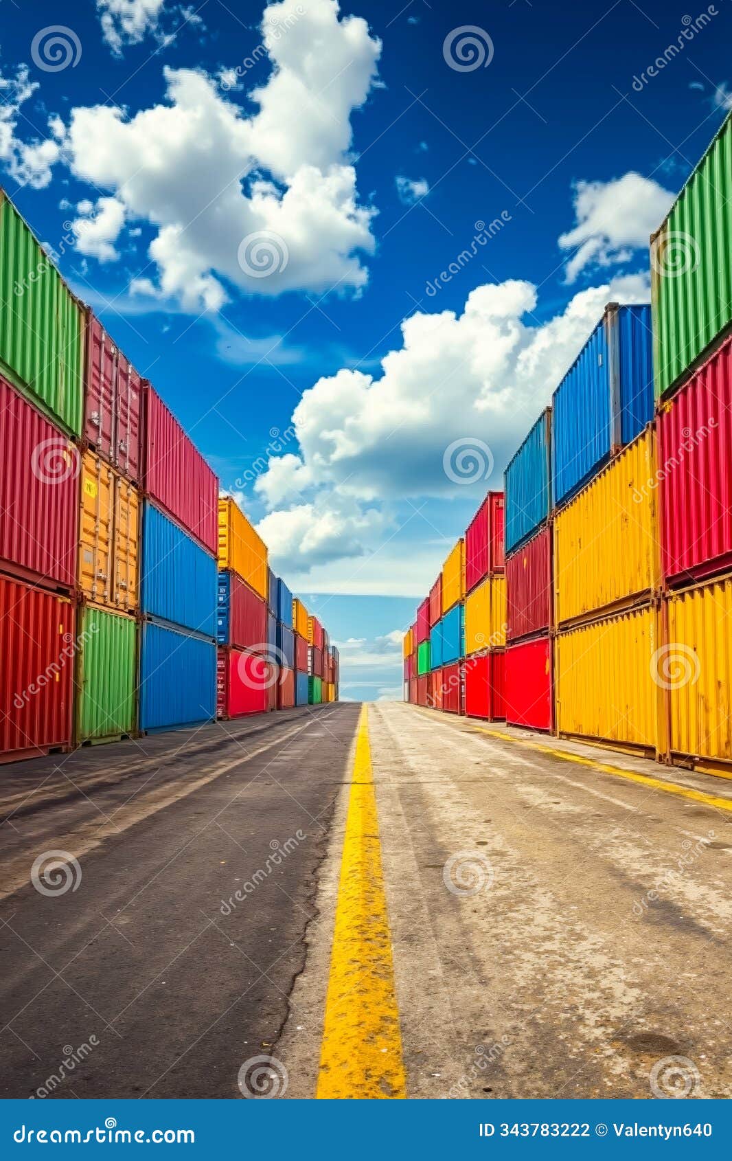 A Long Line of Colorful Shipping Containers on the Side of a Road Stock ...