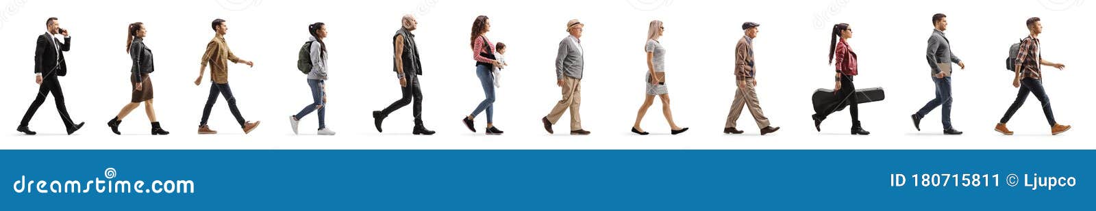 Long Line of Different Profile People Walking Stock Image - Image of ...