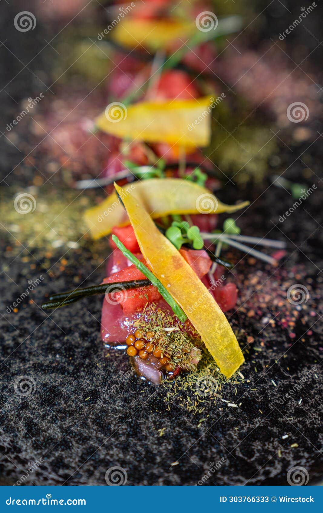 A Long Line of Food that Includes Meat and Vegetables on it Stock Image ...