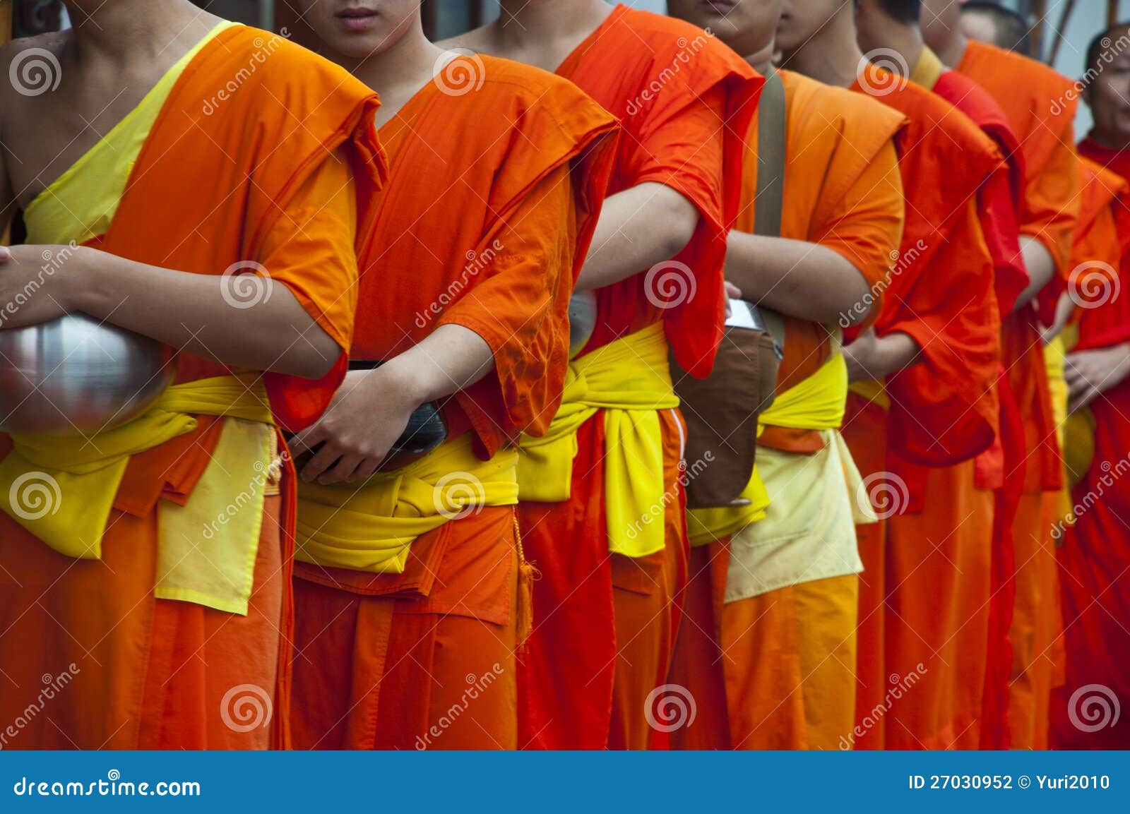 A Long Line of Monks Receiving Rice Offering from Editorial Photography ...