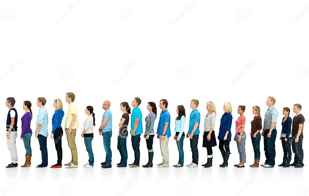 Long Line of People Standing in Queue Stock Photo - Image of look ...