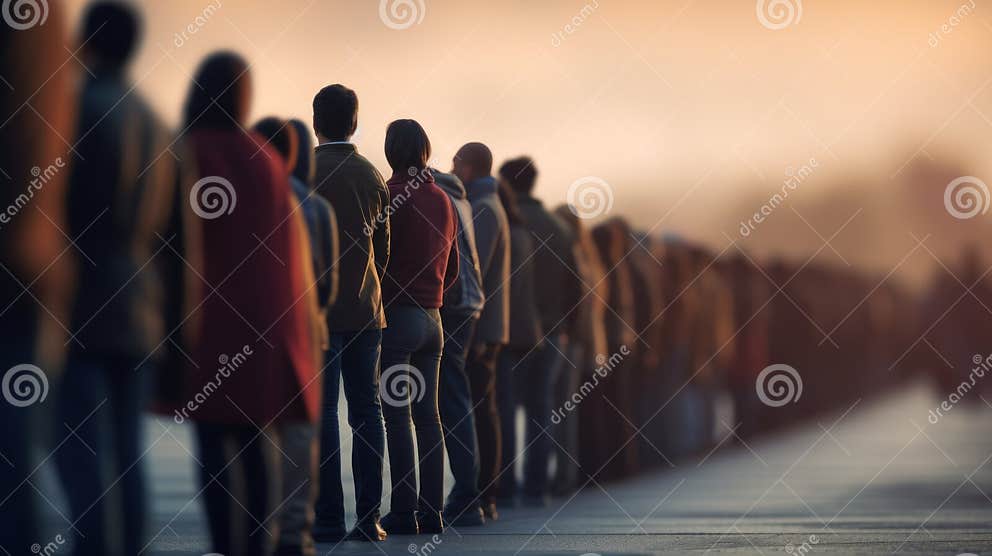 A Long Line of People Standing in a Row, AI Stock Photo - Image of life ...