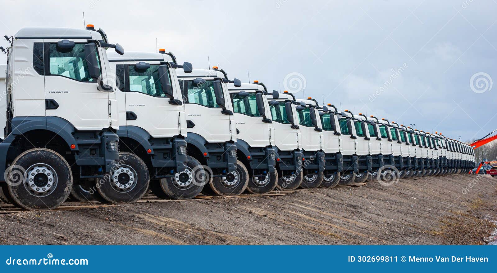 View of a Long Row of White Trucks Stock Image - Image of zuidplas, industrial: 302699811