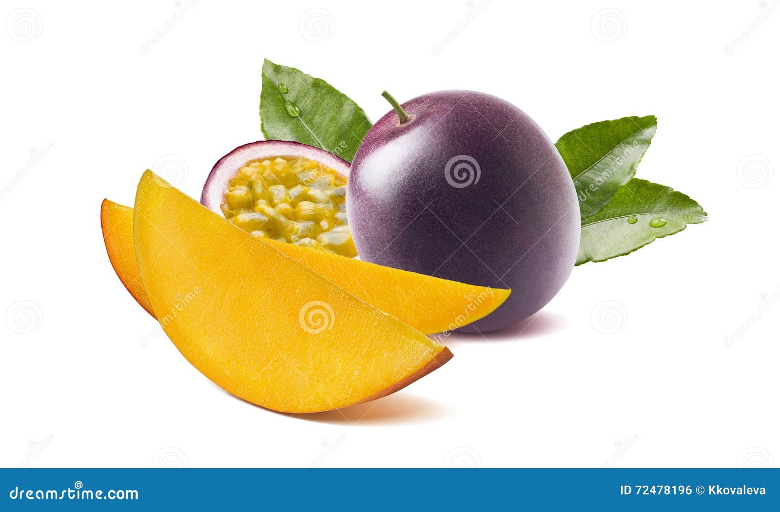Long Mango Slices Maraquia Passion Fruit Leaves Stock Photo - Image of ...