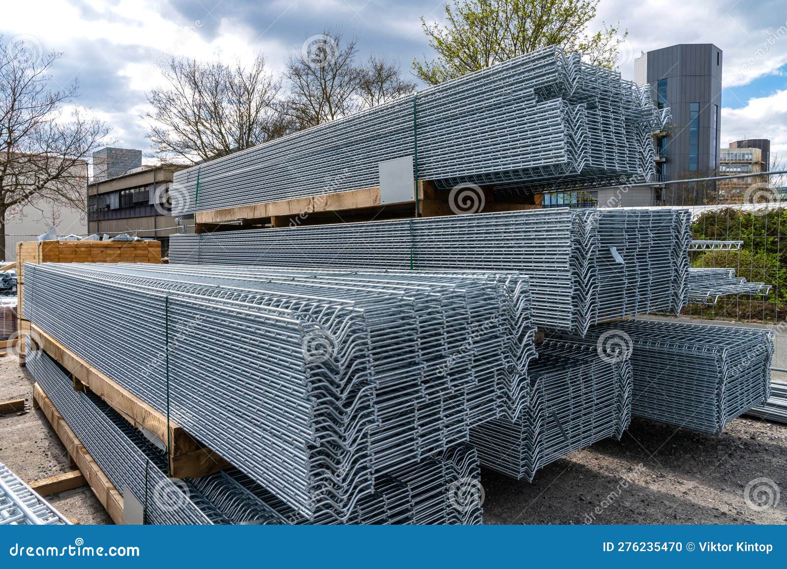 Long Metal Grating Stacked in Stacks at a Construction Site. Stock ...