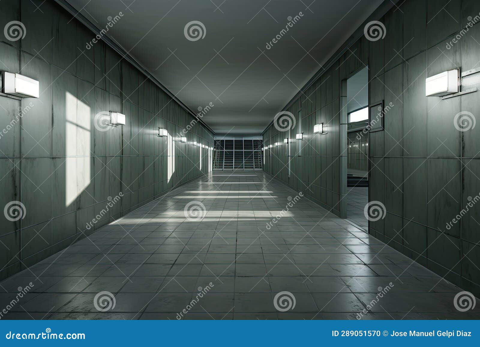 Long Modern Corridor with Bars. Generative AI Stock Photo - Image of ...