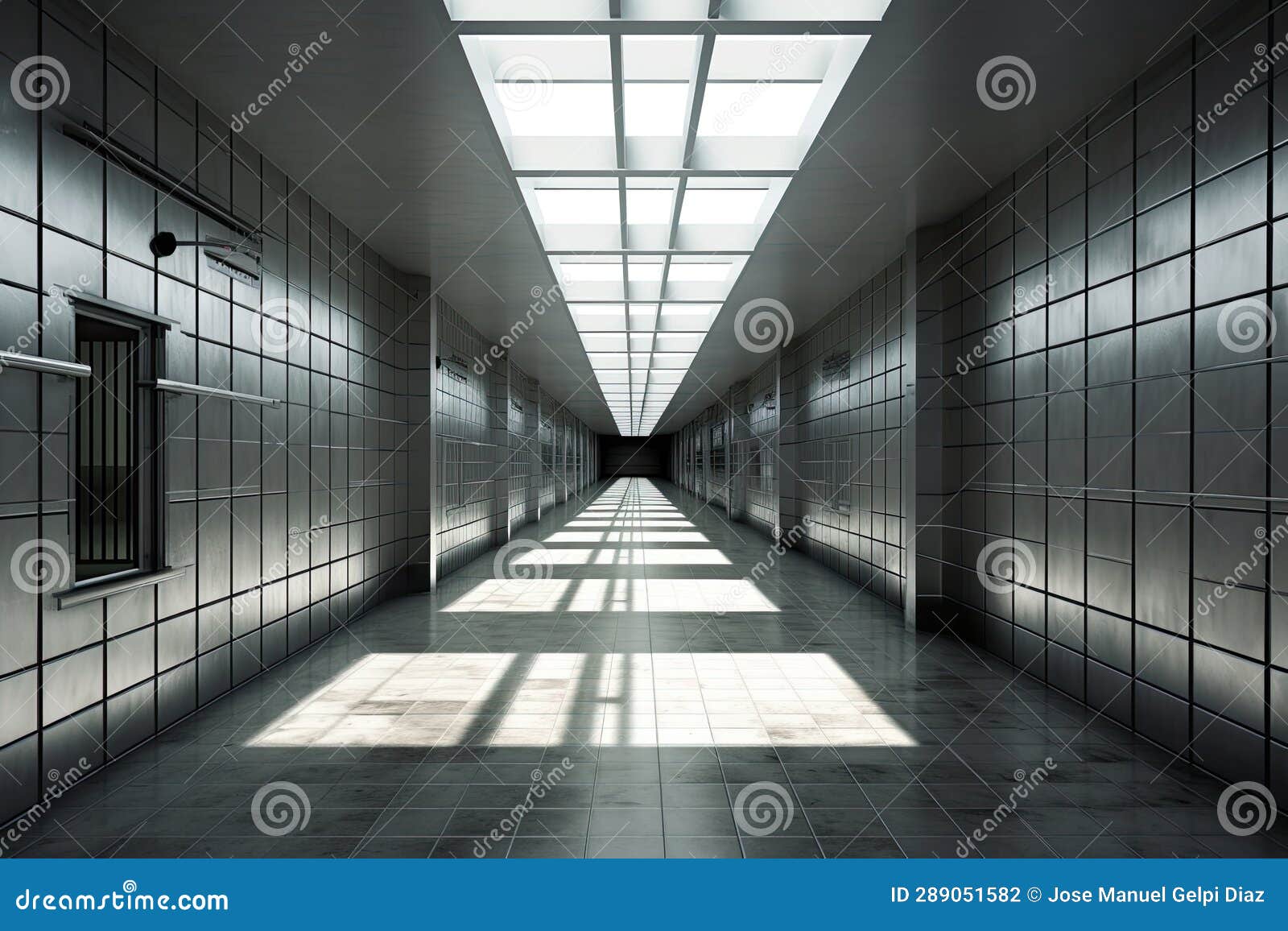 Long Modern Corridor with Bars. Generative AI Stock Photo - Image of ...