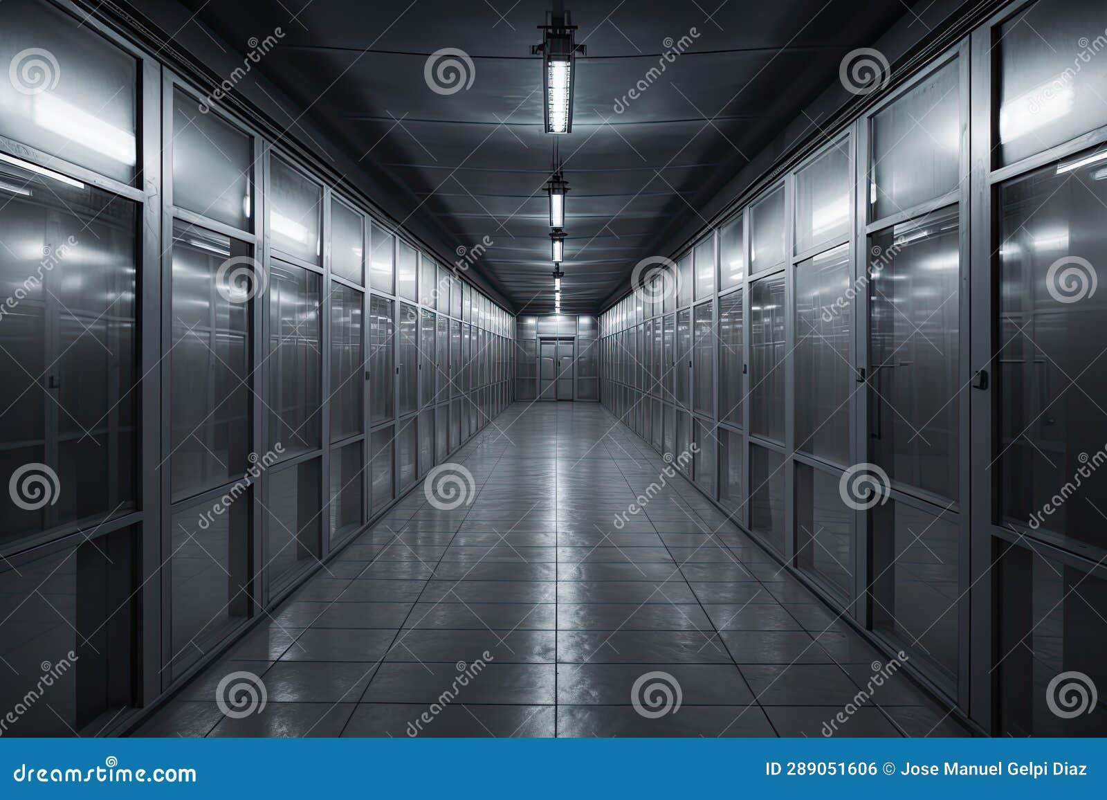 Long Modern Corridor with Bars. Generative AI Stock Photo - Image of ...