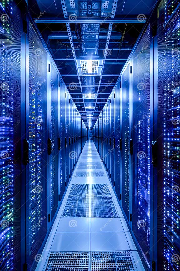 Long and Narrow Blue Hallway with Servers on Both Sides of it ...