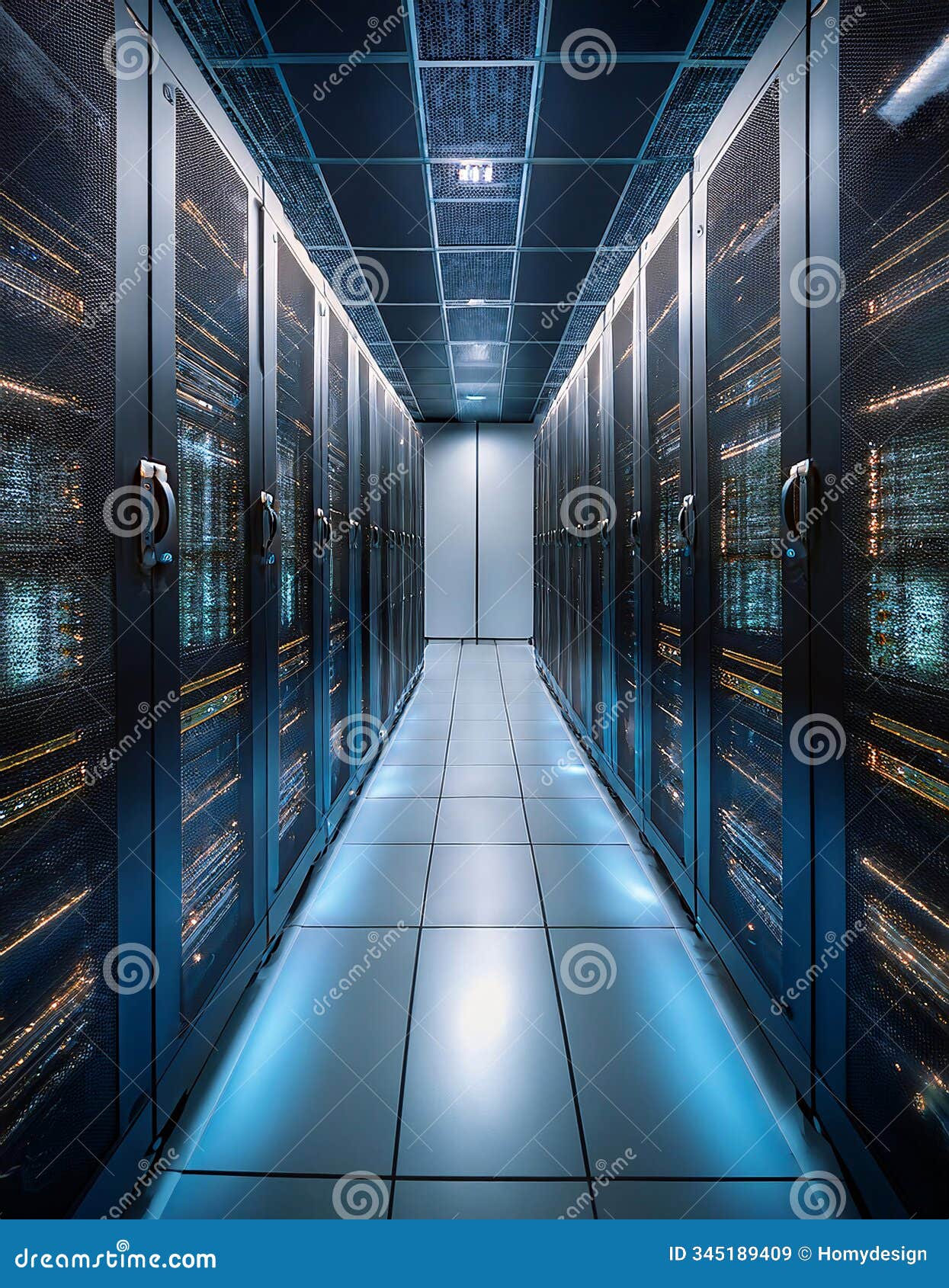A Long, Narrow Corridor Lined with Rows of Towering Server Racks ...