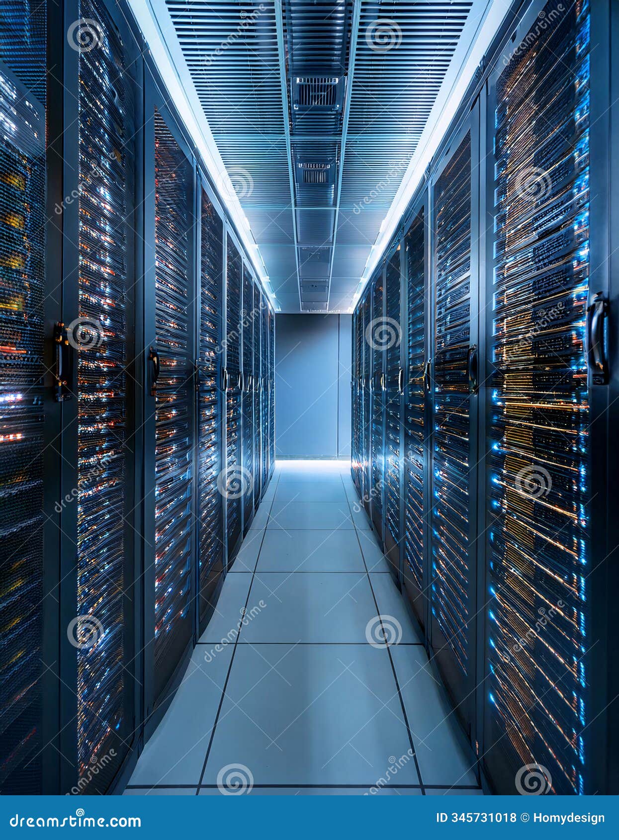 A Long, Narrow Corridor Lined with Rows of Towering Server Racks ...
