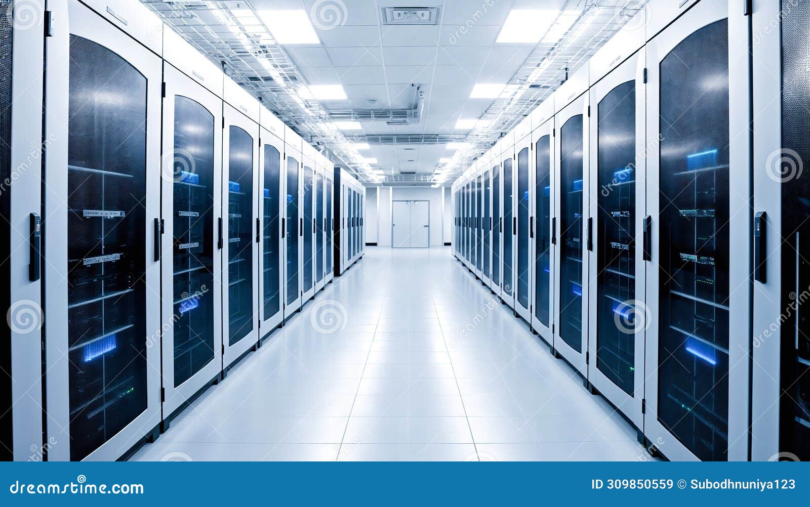 A Long, Narrow Data Center Hallway with Rows of Server Racks on Both ...