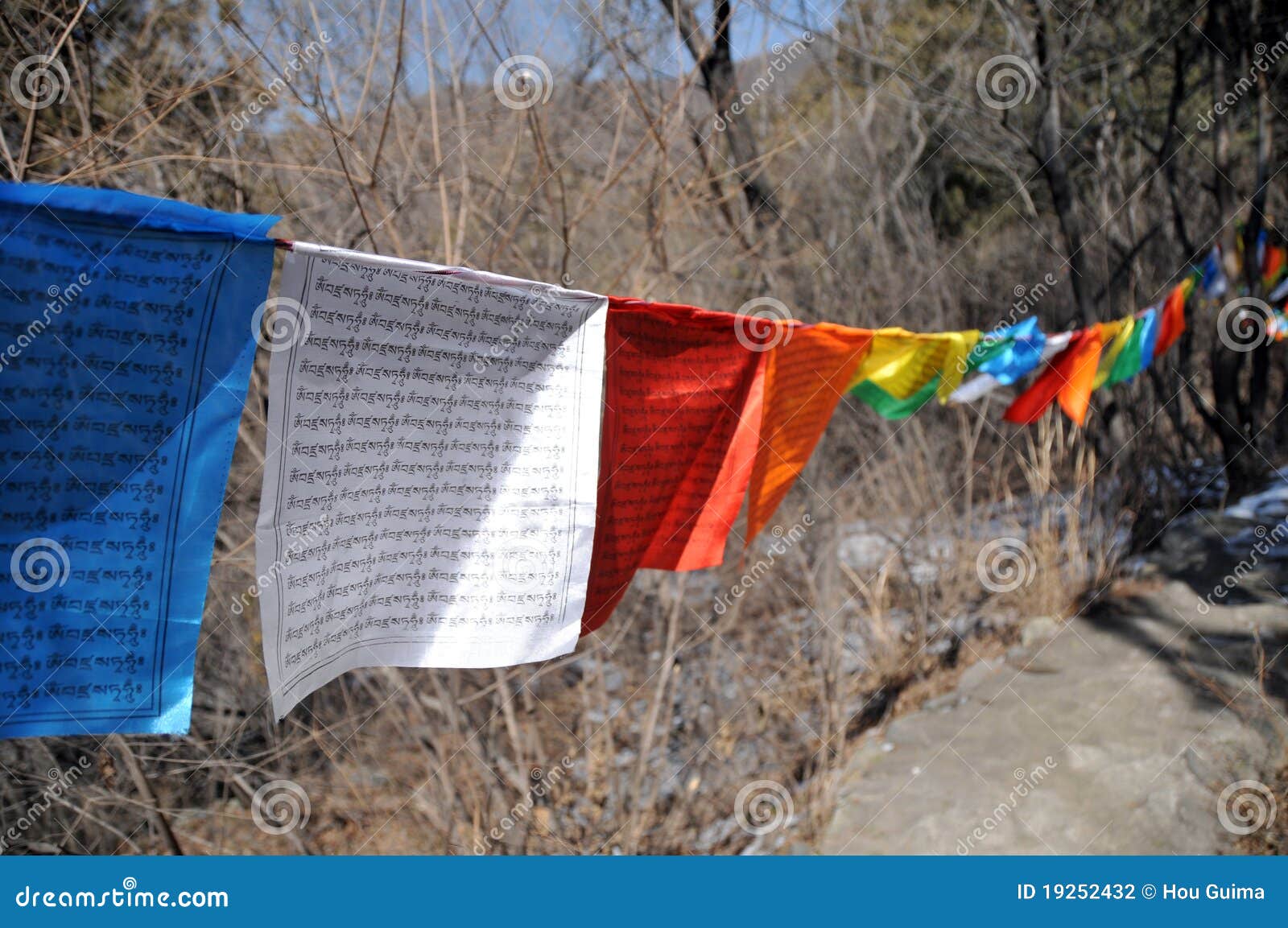 Long narrow flag in Tibet stock photo. Image of flag - 19252432