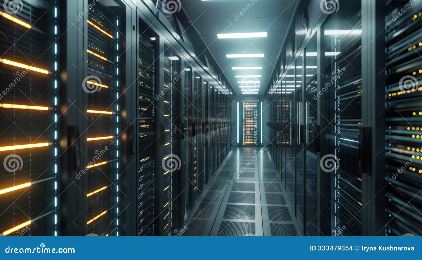 Long Narrow Hallway with Rows of Identical Computer Servers on Either ...