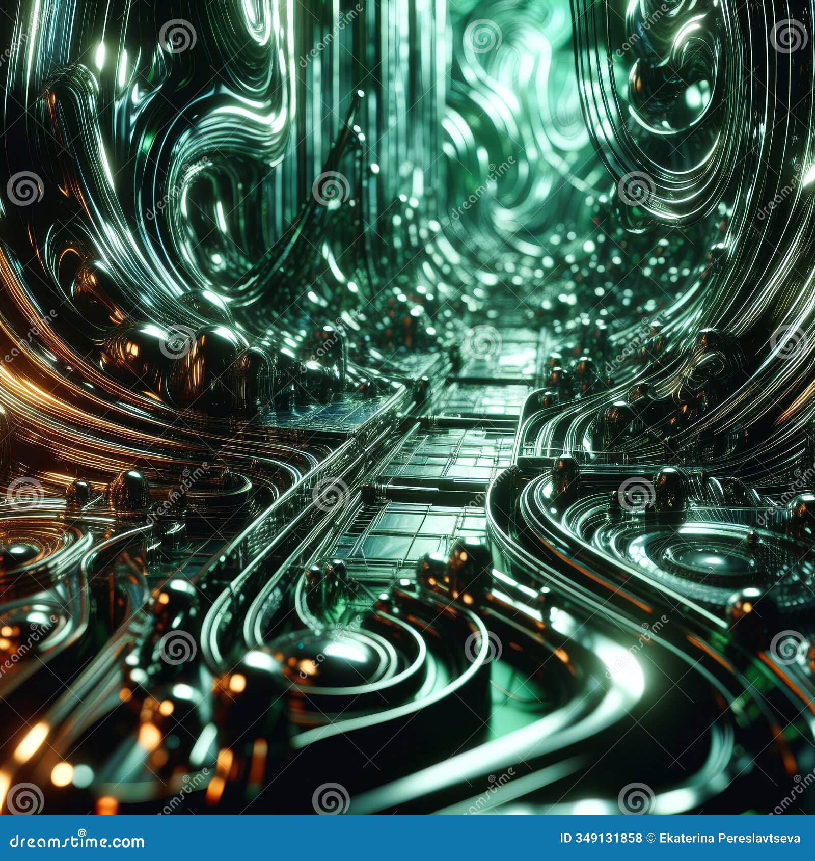 Long, Narrow Room with Many Shiny, Metallic Objects Stock Photo - Image ...