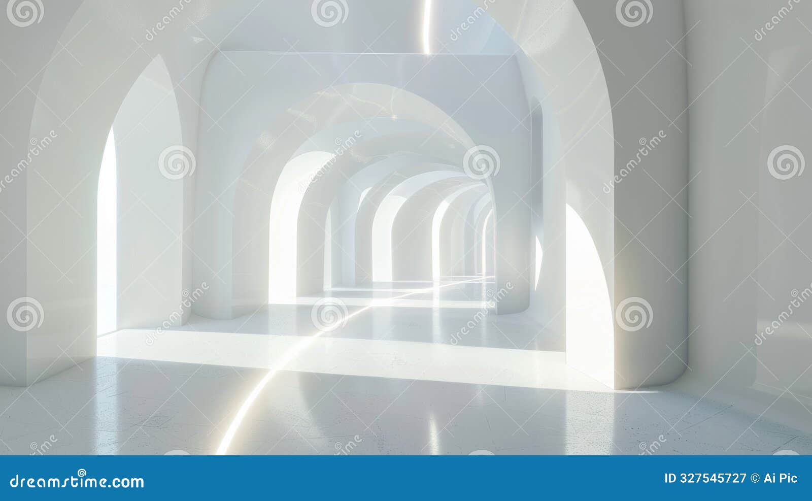 A Long, Narrow, White Hallway with a Light Shining Down on it Stock ...