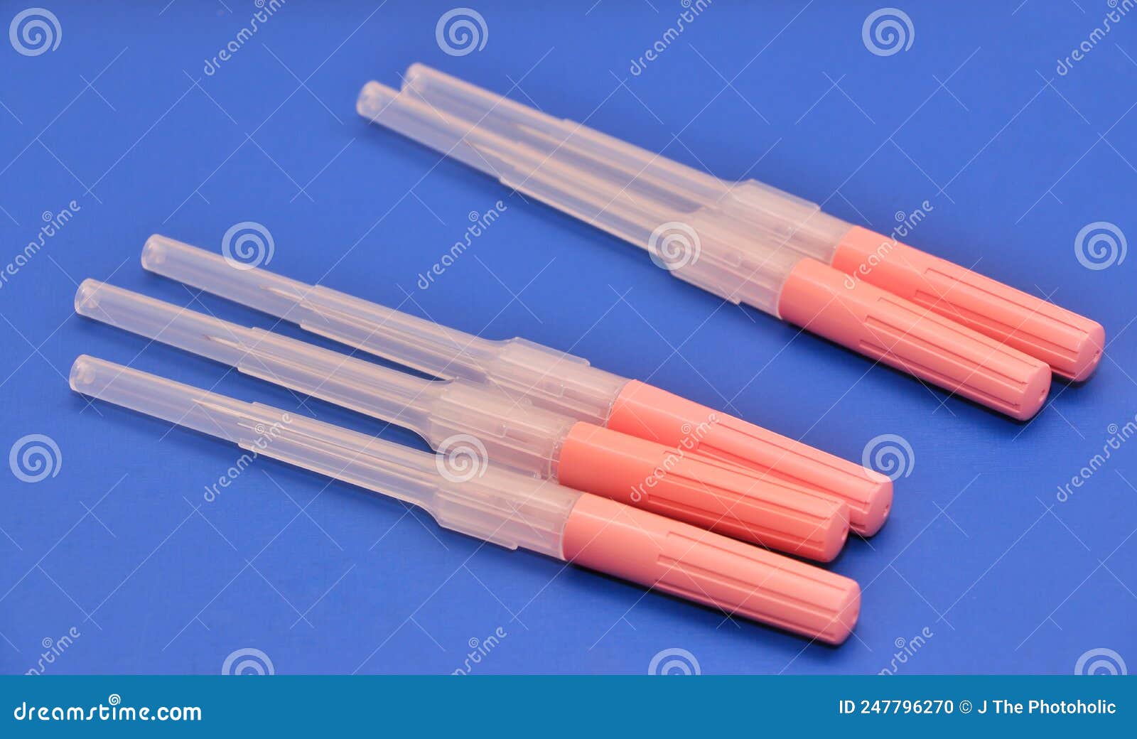 Long Needles Used for Puncturing Artery or Vein Secured with Cap. Stock ...