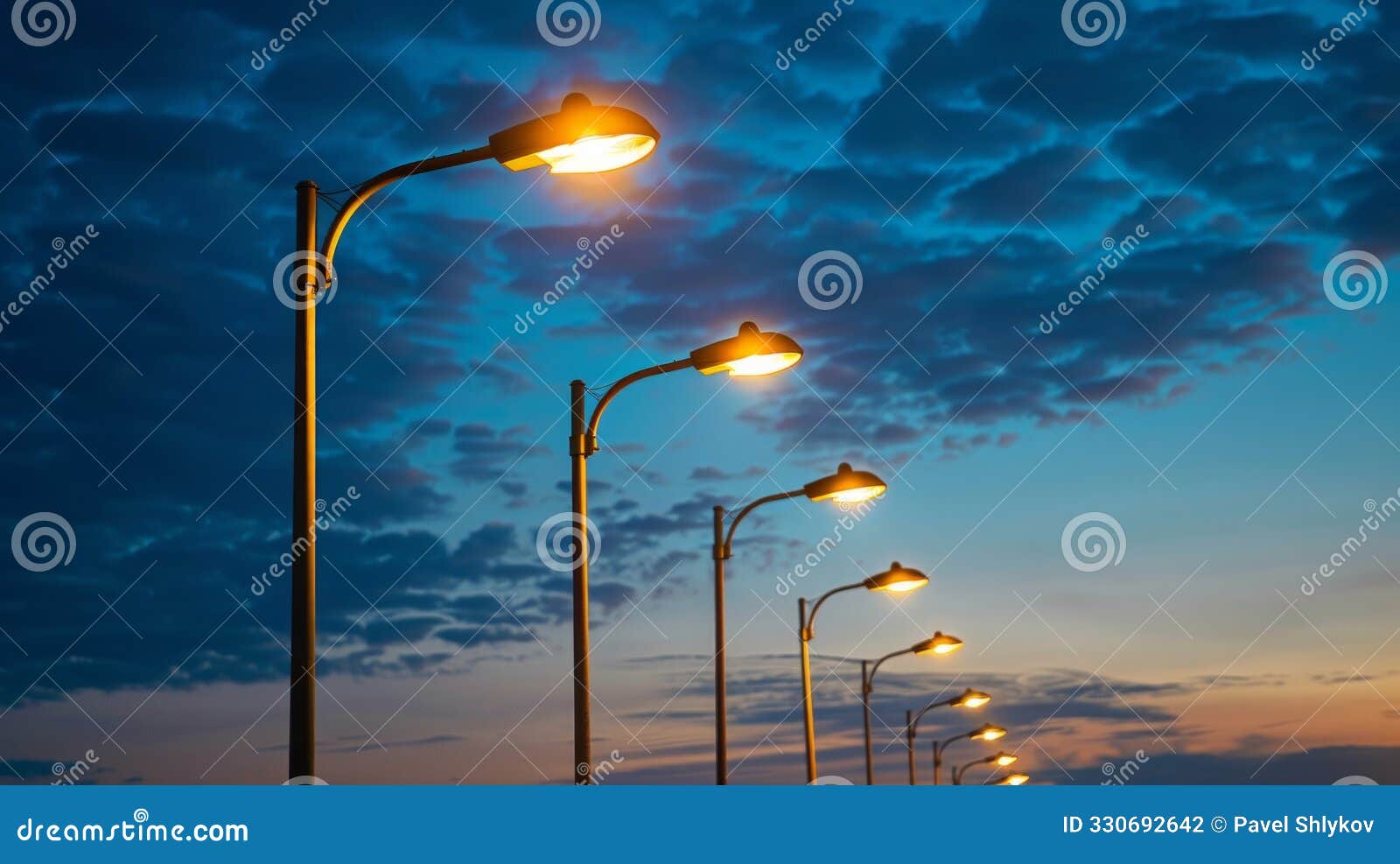Long Night Street with Modern LED Street Lights Stock Photo - Image of ...